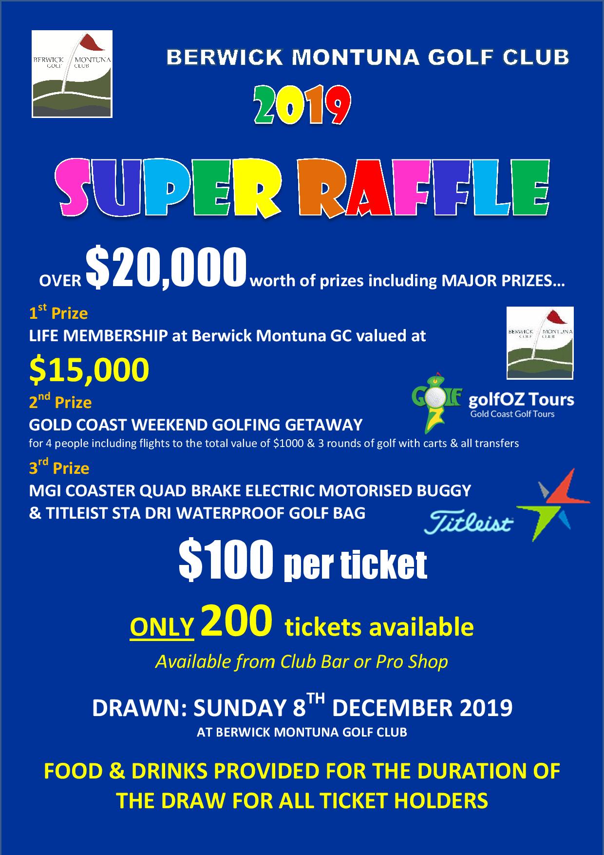 FLY 2019 Super Raffle – Berwick Montuna Golf Club